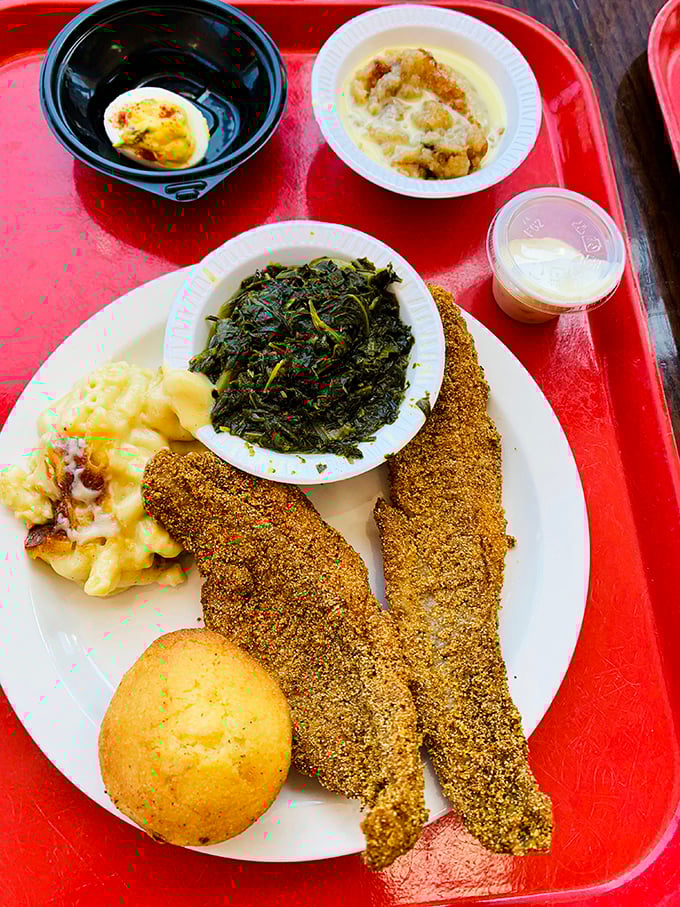 The holy trinity of Southern perfection: cornmeal-crusted catfish, mac and cheese that could make you weep, and greens cooked with such care they deserve their own ballad.