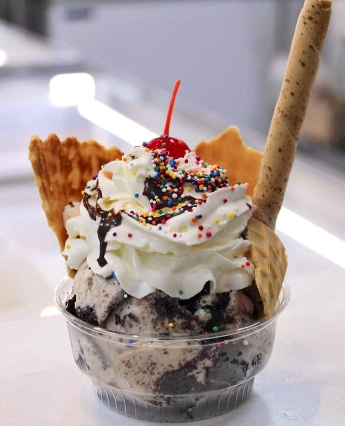 Ice cream architecture at its finest. This sundae doesn't just satisfy your sweet tooth&mdash;it throws a party for it.