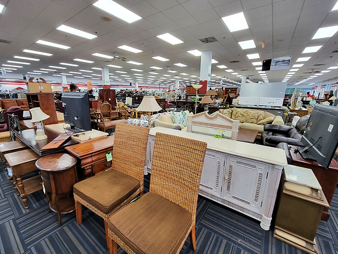 Wicker chairs whisper of Florida sunrooms while dark wood pieces dream of becoming statement heirlooms in your dining room.