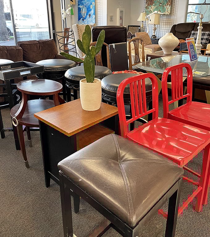 Furniture with personality! That pair of sassy red chairs is practically begging to brighten someone's breakfast nook or home office.