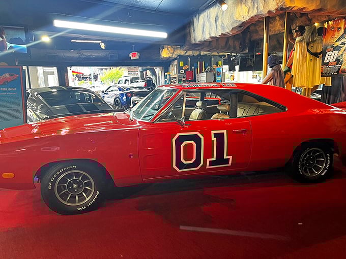 The General Lee, with its vibrant orange paint and iconic "01" numbering, still looks ready to jump creeks and outrun Sheriff Rosco P. Coltrane after all these years.