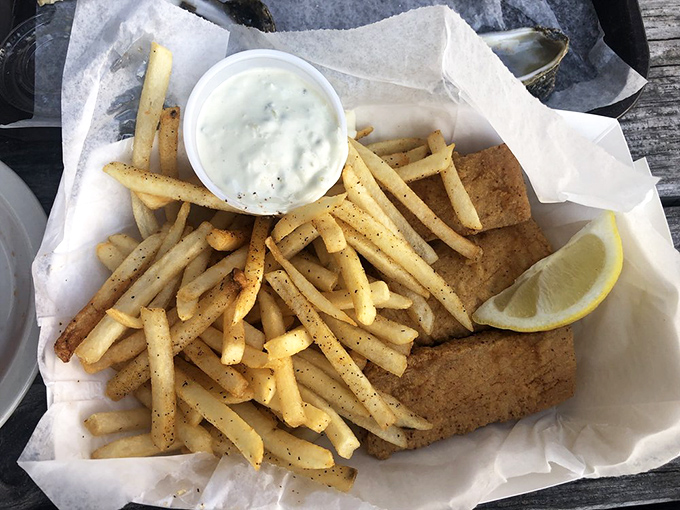 Crispy, golden fish nestled among perfectly seasoned fries&mdash;proof that sometimes the simplest pleasures are the most satisfying.