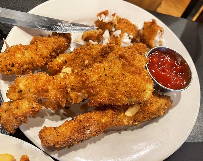 Golden-fried haddock fingers with a satisfying crunch that would make Captain Ahab abandon his quest and just order seconds.