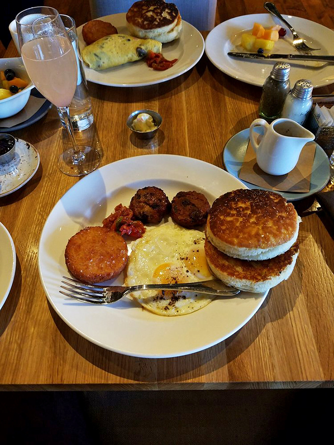 Breakfast perfection on a plate&mdash;eggs, sausage, and English muffins that would make your grandmother both proud and jealous.