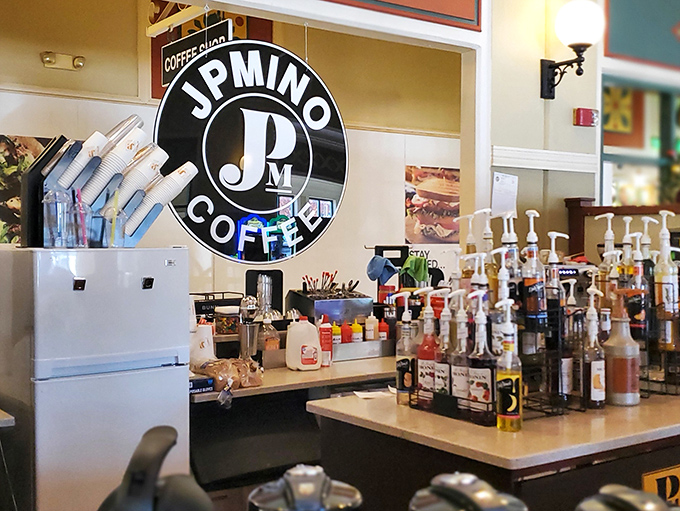 Coffee pit stop essential! JPMINO Coffee offers liquid motivation for the shopping marathon ahead&mdash;because bargain hunting requires proper caffeination and strategic planning.