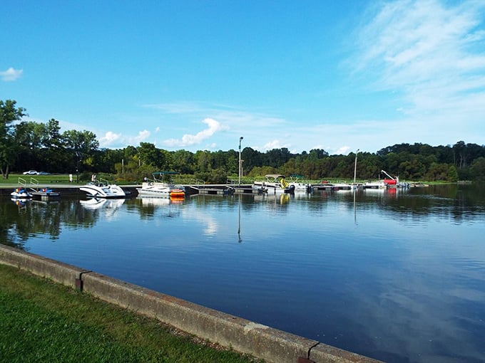 The marina at Rocky Fork is a colorful collection of vessels waiting for their next adventure, like toys in a giant's bathtub.