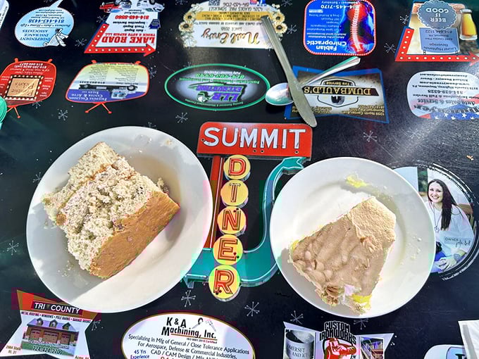 Two slices of heaven on display. The lemon meringue pie has the perfect sweet-tart balance that would make your grandmother both proud and jealous.