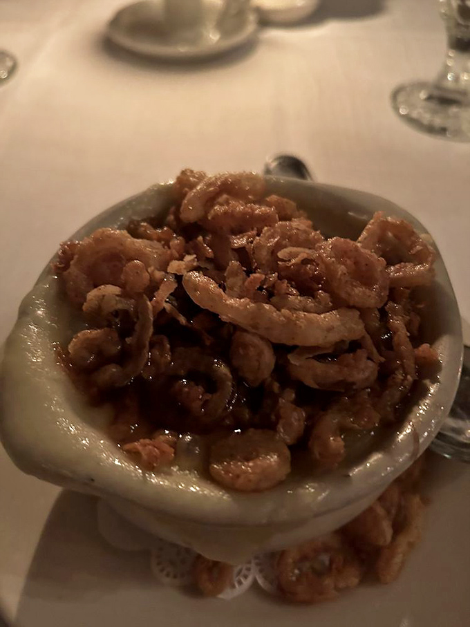 Liberty Onion Soup that would make French onion soup wave the white flag. Those little shrimp soldiers are marching straight into flavor country.