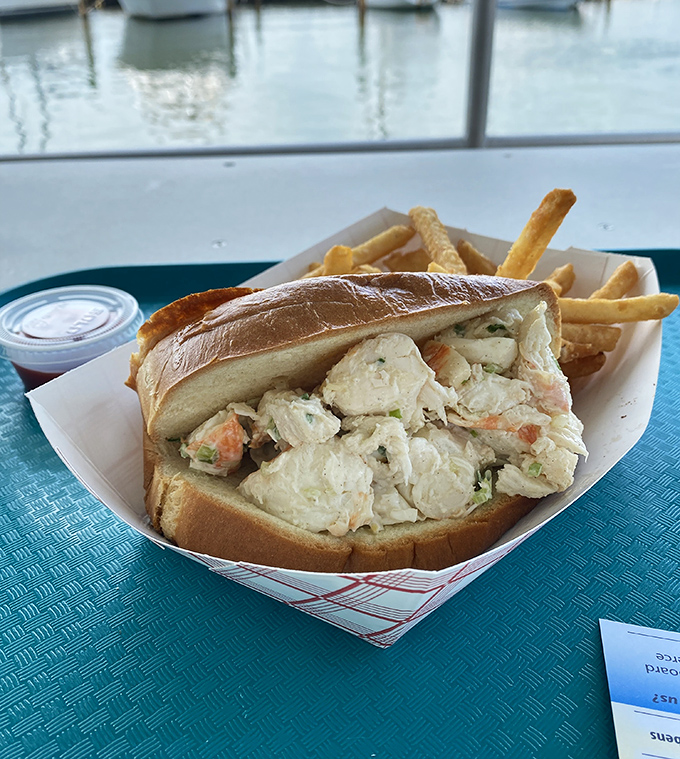 Lobster roll perfection with a waterfront view. Some treasures aren't buried&mdash;they're served in a split-top roll.