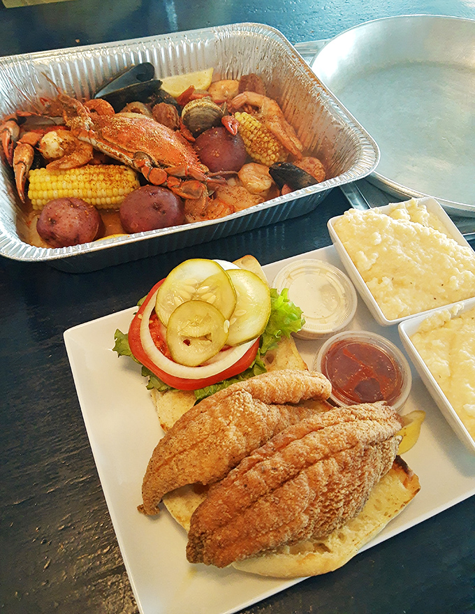 The ultimate Florida seafood communion: blue crabs, shrimp, corn, and potatoes sharing a harmonious bath of spices that would make Neptune himself jealous.