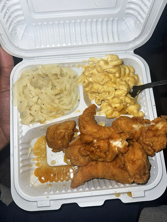 Comfort on a plate &ndash; creamy mashed potatoes, mac and cheese that doesn't come from a blue box, and chicken that makes you question all other fried chicken experiences.