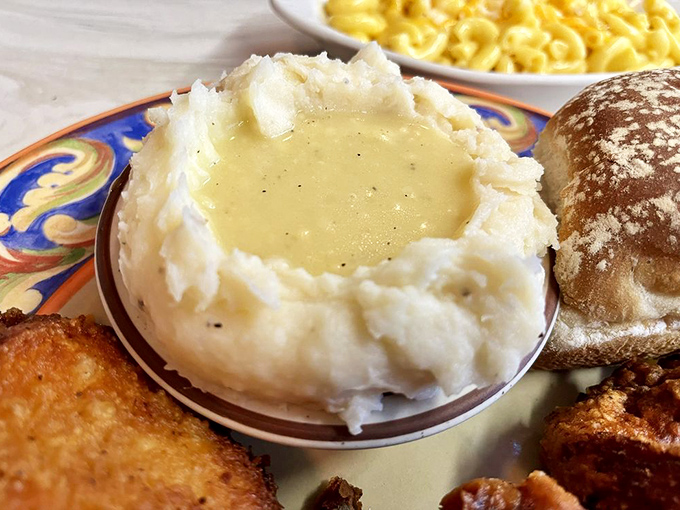 These mashed potatoes with gravy aren't just a side dish &ndash; they're a volcanic crater of comfort waiting to erupt with homestyle flavor.