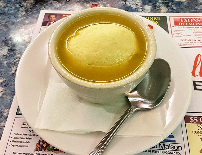 A bowl of soup that looks like liquid comfort&mdash;clear broth gleaming with promise, ready to cure whatever ails you on a Pennsylvania afternoon.