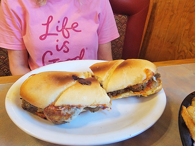 Life is good indeed when sandwiches are this substantial. A hearty meatball sub that doesn't skimp on the filling or the flavor.
