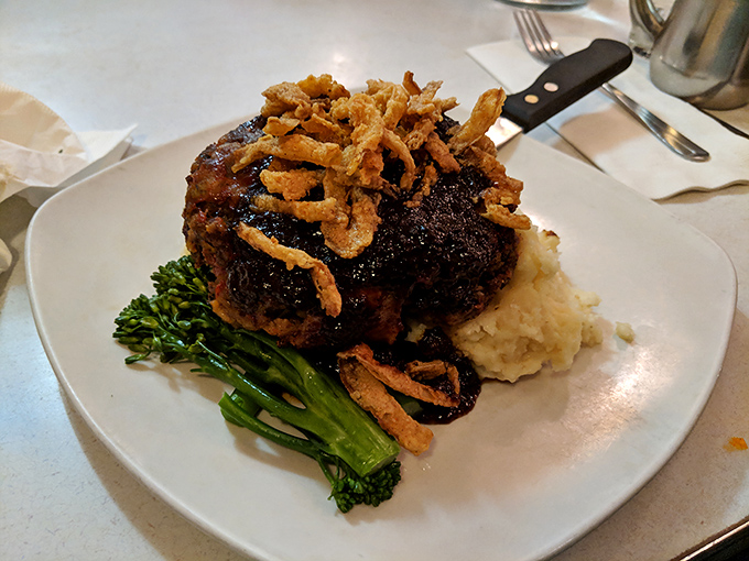 Meatloaf that would make your grandmother both jealous and proud. Those crispy onion strings on top aren't just garnish&mdash;they're the crown jewels.