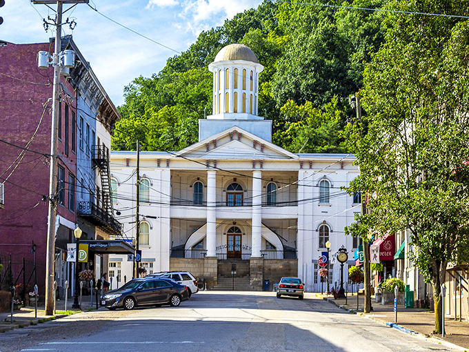 Pomeroy's courthouse commands attention with its gleaming white columns and dome&mdash;architectural ambition that says "justice is kind of a big deal here."