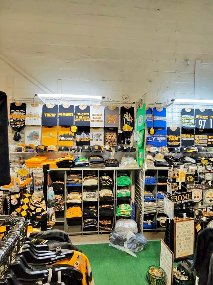 Pittsburgh pride on full display! The black and gold section is where Steelers fans can gear up for game day or just everyday life.