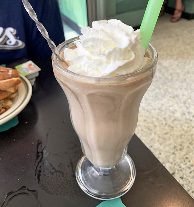 This isn't just a milkshake; it's a time machine in a glass, topped with a cloud of whipped cream that demands both a straw and a spoon.