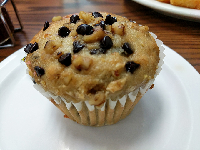 The legendary chocolate chip muffin, where each chip seems strategically placed for maximum joy in every bite.