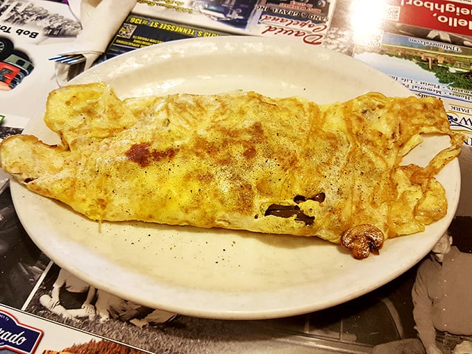 This omelet doesn't just fill the plate &ndash; it commands it. Perfectly executed simplicity that would make Julia Child nod approvingly.