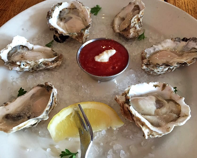 Fresh oysters on ice, each one a briny kiss from the Pacific that'll wake up your taste buds.