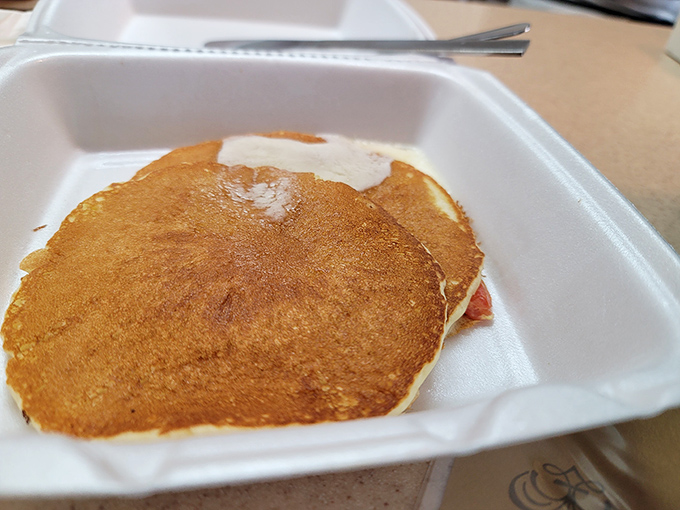 Simplicity at its finest – the humble pancake elevated. That golden-brown surface promises the perfect balance of tender inside and slight crispness outside.