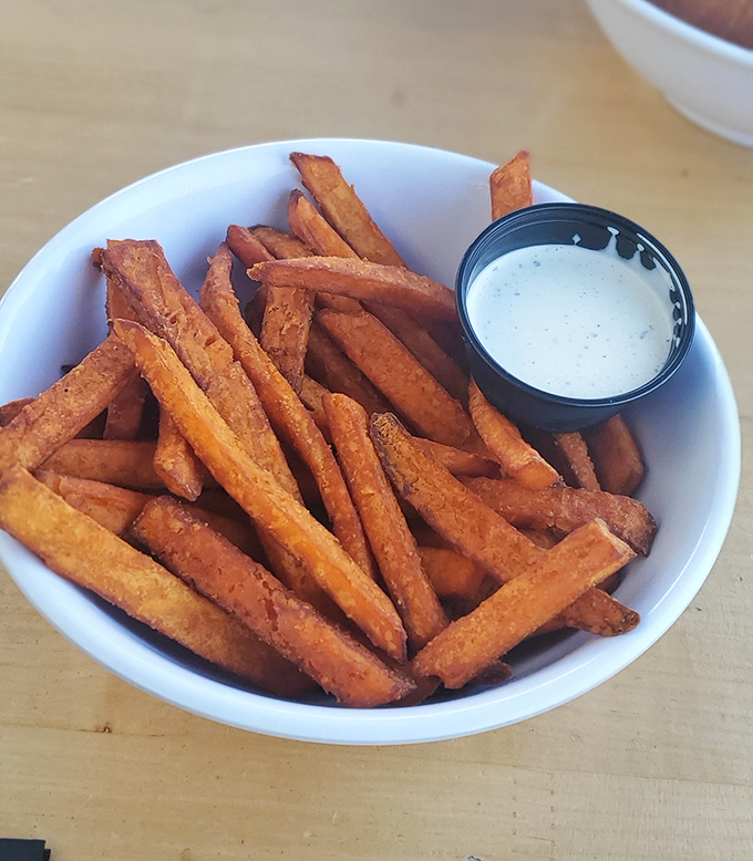 Sweet potato fries that actually taste like sweet potatoes&mdash;what a concept! Crispy, colorful, and begging for that dip of ranch.