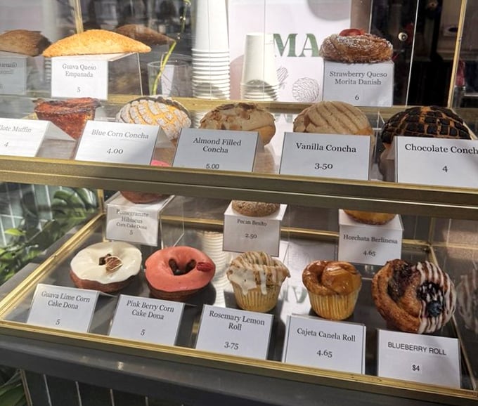 The pastry case at CasaEma is like a museum where everything's not just beautiful but deliciously edible. Blue corn conchas? Yes, please!
