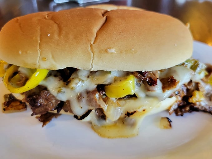 Philly Cheesesteak that would make Rocky himself weep with joy&mdash;tender meat, melted cheese, and peppers in perfect harmony. 