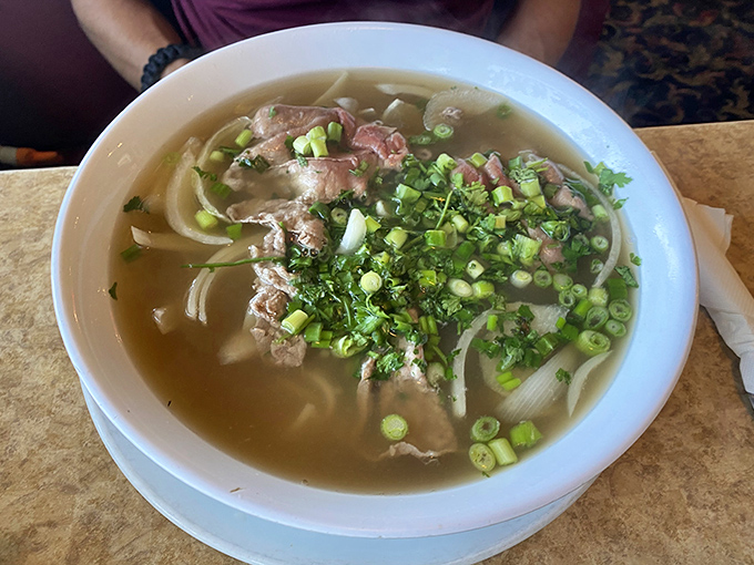 Pho-nomenal soup that proves this diner isn't just about American classics. Fragrant broth, tender meat, and fresh herbs create a bowl worth slurping.
