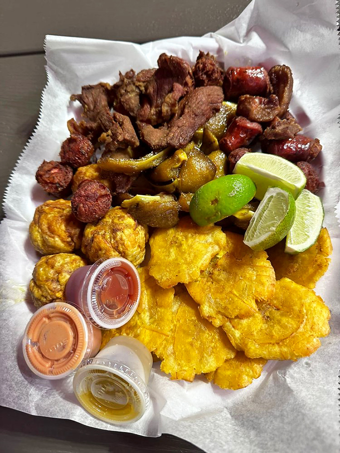 A fiesta on a plate! This picadera combines chorizo, tostones, and lime in a flavor marriage that would make your taste buds renew their vows.