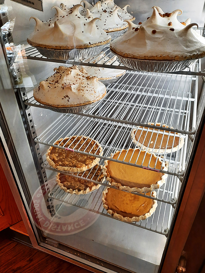 The pie case at Das Dutch Haus isn't just a display&mdash;it's a shrine to the art of American dessert-making. That meringue could have its own ZIP code.