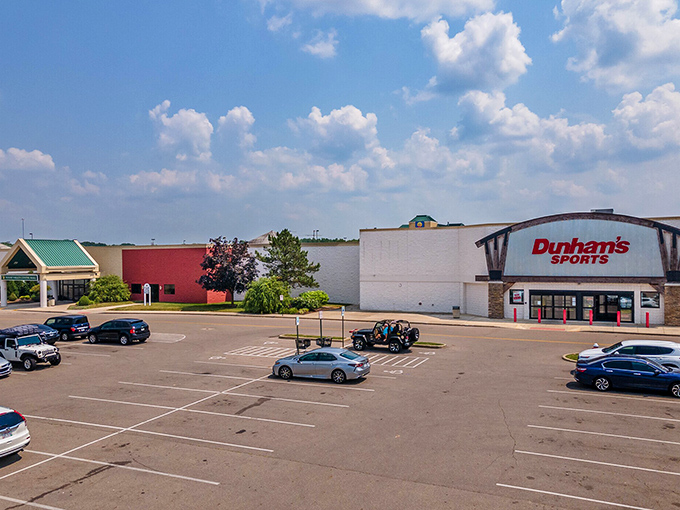 Every small town needs its shopping fix. Durham's Sports anchors this retail center where you can grab everything from fishing gear to fashion finds.