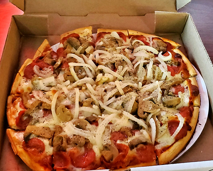 Even the pizza gets the small-town tavern treatment. Loaded with toppings and melty cheese, it's the kind of pie that makes you forget about fancy wood-fired versions.