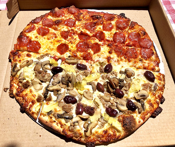 Half pepperoni, half mushroom and olive &ndash; this isn't just pizza, it's diplomatic genius for indecisive dinner companions.