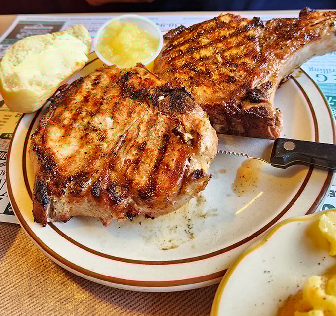 These pork chops have more perfect grill marks than a summer BBQ hosted by a retired fire chief with something to prove.