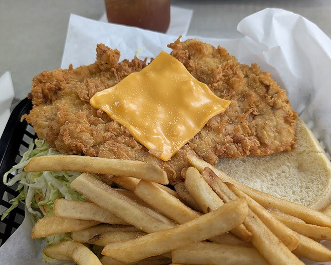 Indiana's other claim to fame: the pork tenderloin sandwich that requires its own zip code. Golden-fried perfection spilling over the bun's borders.