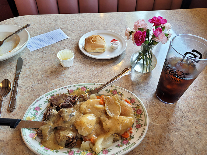 The legendary pot roast arrives on a floral-patterned plate&mdash;like eating at grandma's house, if grandma was a culinary genius.
