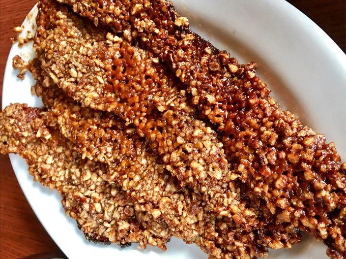 Praline bacon: where breakfast meets dessert in a sweet-savory romance that'll make you question all other bacon.
