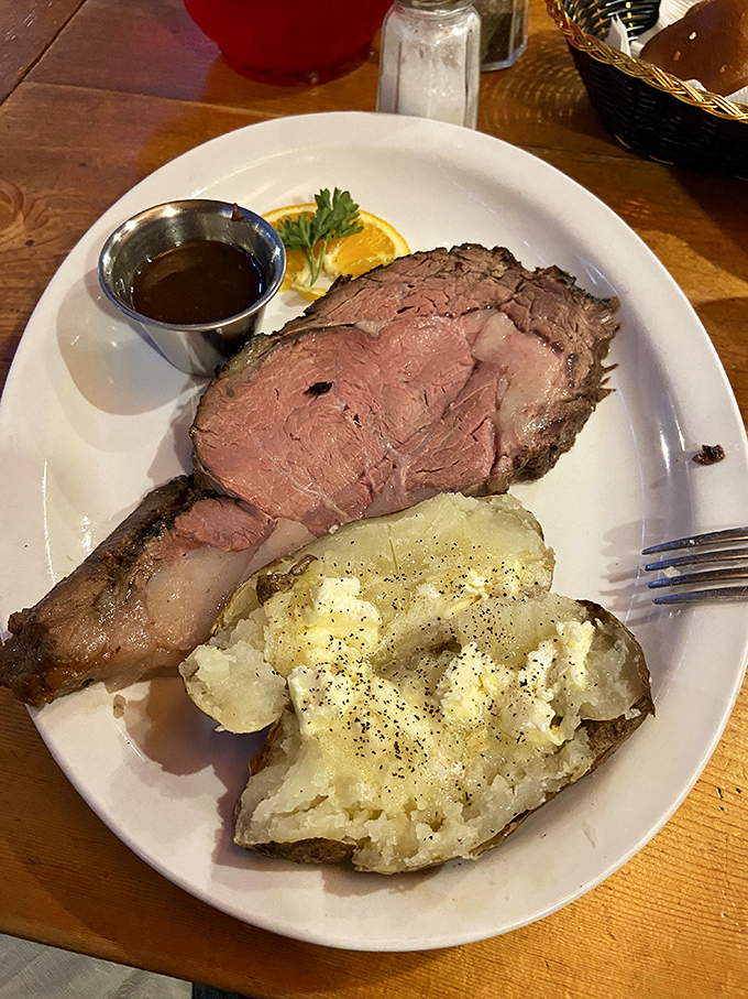Prime rib so perfectly pink it makes you want to write poetry. The baked potato sidekick isn't just along for the ride either.