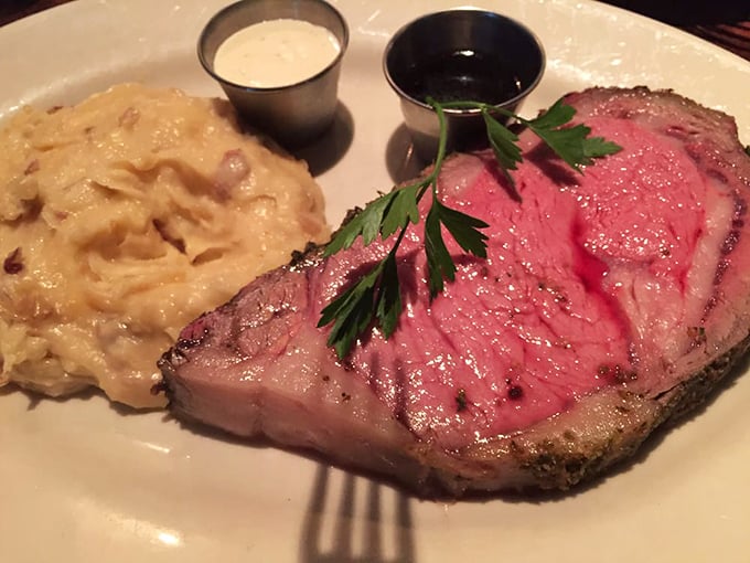 This prime rib doesn't just whisper "medium rare"&mdash;it sings it in perfect pitch, accompanied by a side of mashed potatoes that your grandmother would approve of.