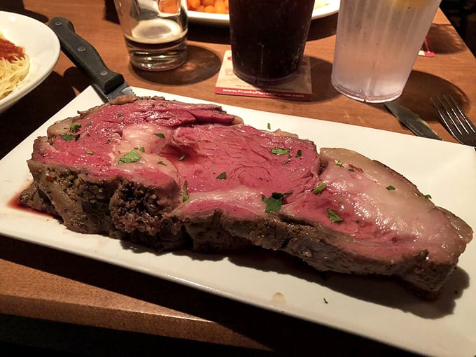 Prime rib so perfectly pink it makes you wonder if it's blushing from all the attention it's about to receive.
