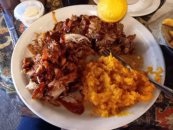 Pulled pork that doesn't need a fork&mdash;it's already surrendered to the low-and-slow treatment. Paired with sweet potato mash that's basically dessert in disguise.