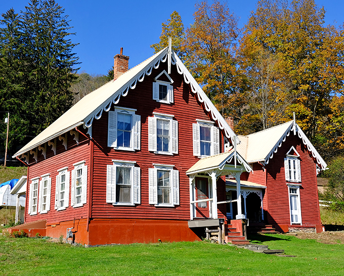 This crimson cottage with its gingerbread trim might make you wonder if you've stumbled into a fairy tale rather than Potter County.
