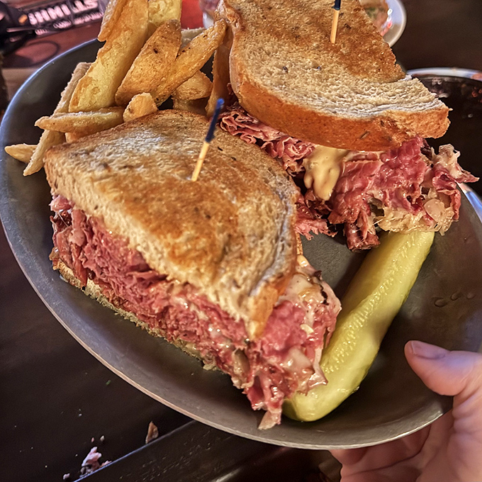 This Reuben isn't messing around. Packed with enough corned beef to feed a small Irish village, it's the sandwich equivalent of a warm hug.