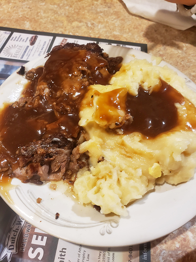 Roast beef and mashed potatoes swimming in gravy&mdash;the comfort food equivalent of a warm blanket on a cold Pennsylvania evening.