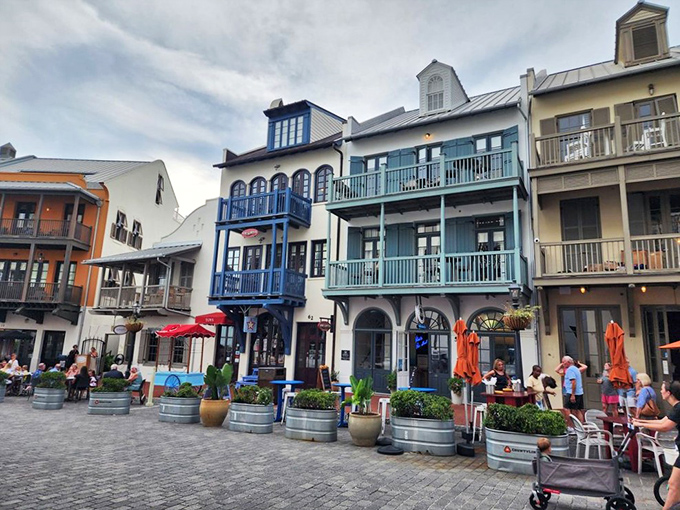 European village vibes with a Florida twist—outdoor dining along cobblestone streets creates the perfect setting for people-watching and gelato-savoring.