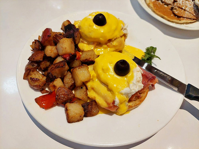 Eggs Benedict's glamorous California cousin. These golden-yolked beauties draped in hollandaise would make Julia Child do a happy dance in her kitchen.