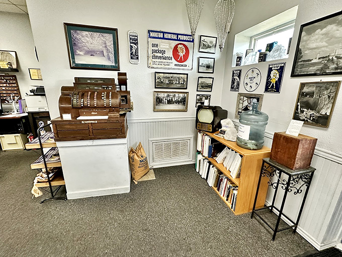 Step back in time with vintage cash registers and memorabilia that tell the story of when salt was worth its weight in commerce.