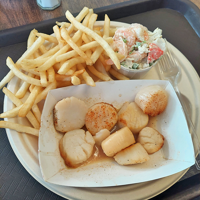 These plump, perfectly seared scallops could make a New Englander homesick. Simple preparation lets their natural sweetness shine through.